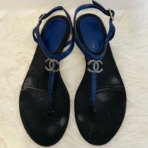 CHANEL | Shoes | Authentic Dark Blue Chanel Sandals | Poshmark